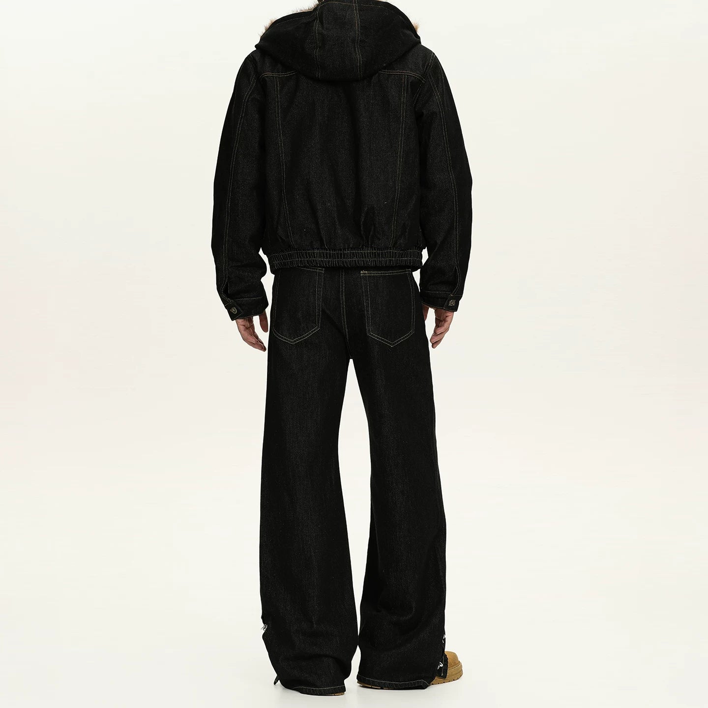 Contrast Stitch Wide Leg Jeans with Lower Fireman Buckle Details