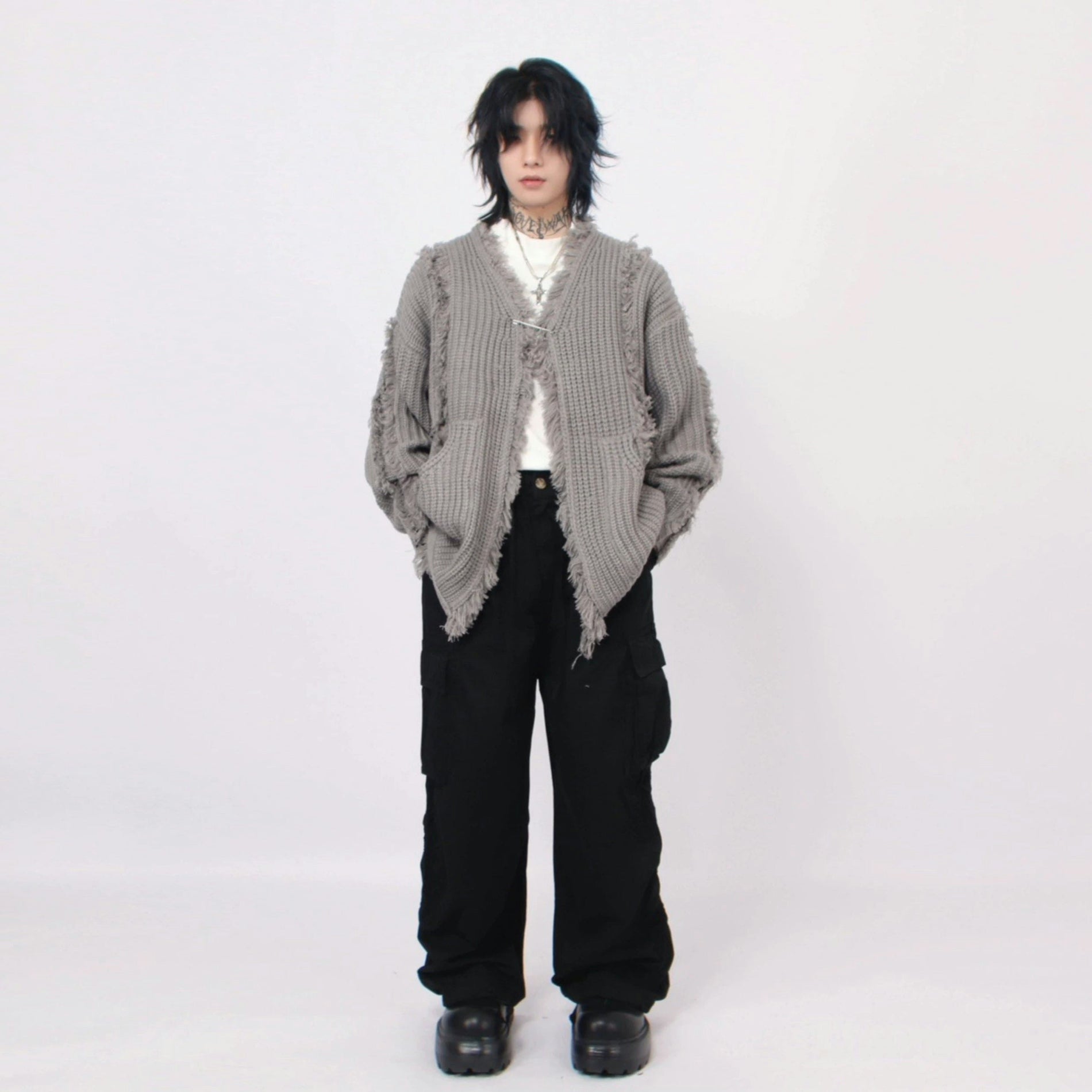 Oversized Distressed Chunky Knit Cardigan