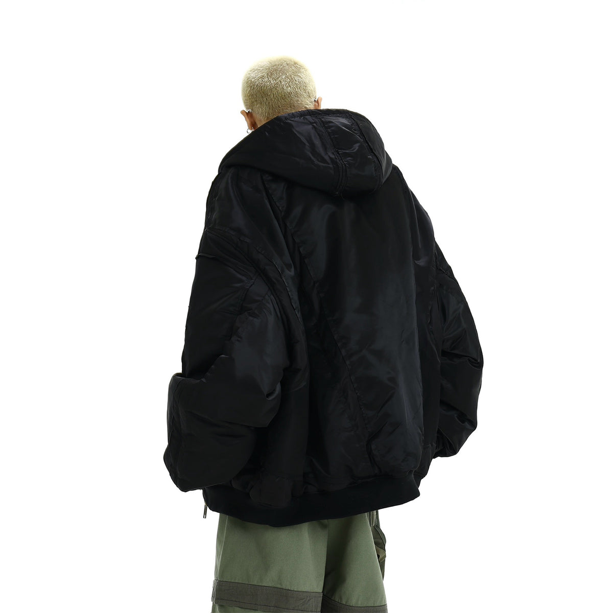 Oversized Frayed Bomber Flight Jacket with Contrast Lining