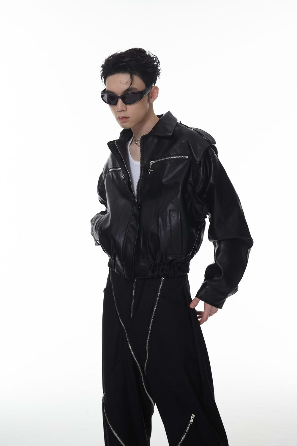 Mid-Crop Faux Leather Jacket