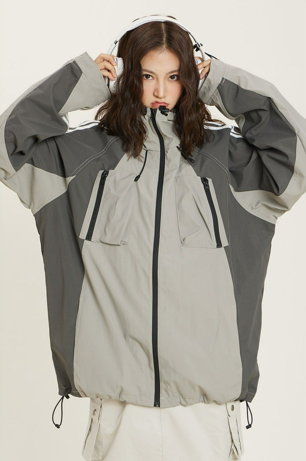 Oversized Color Block Hooded Windbreaker