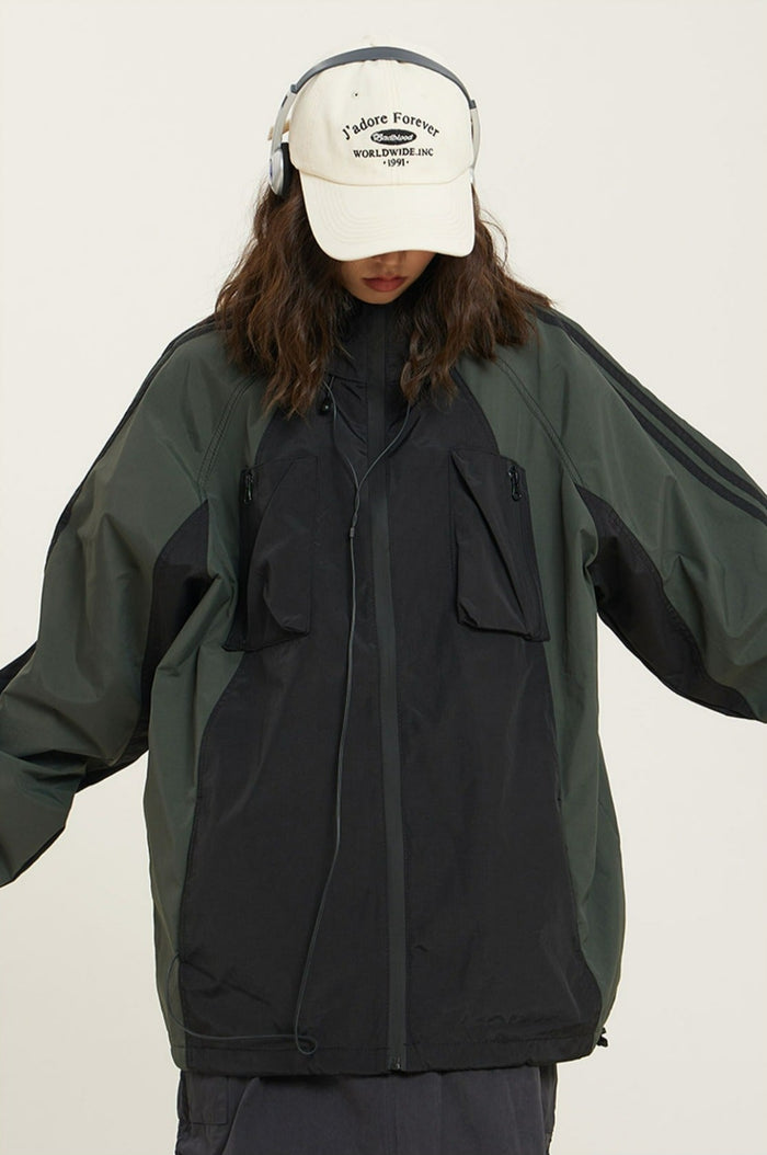 Oversized Color Block Hooded Windbreaker